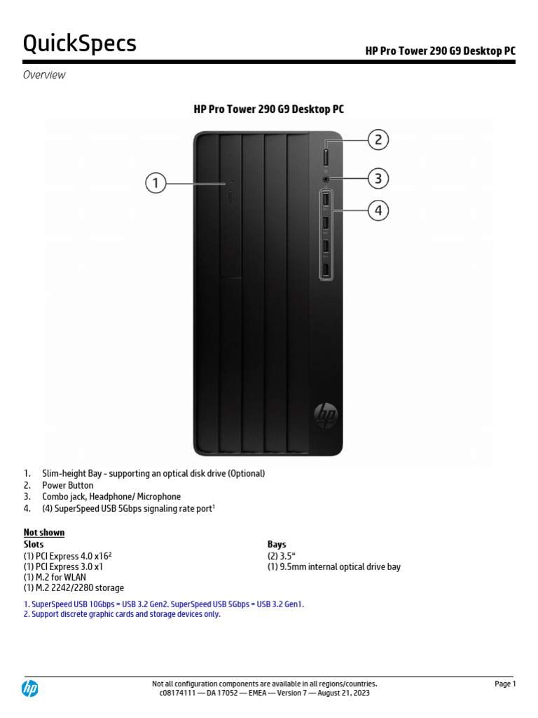 Quickspecs: HP Pro Tower 290 G9 Desktop PC | PDF | Solid State Drive | Multi Core Processor