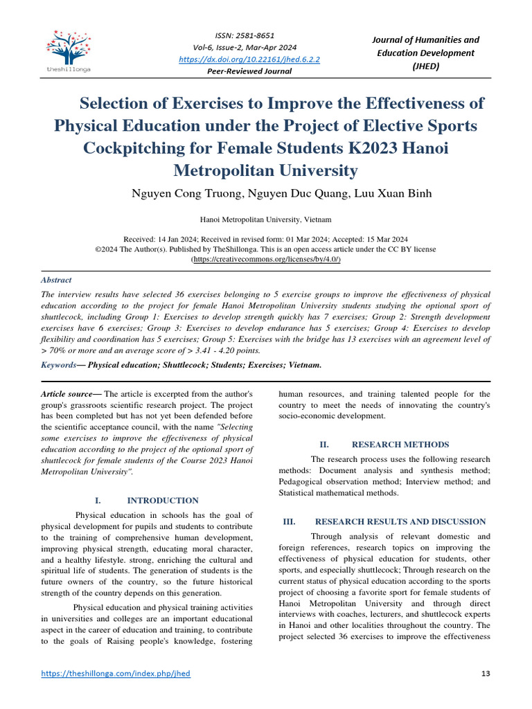 Selection of Exercises To Improve The Effectiveness of Physical Education Under The Project of ...