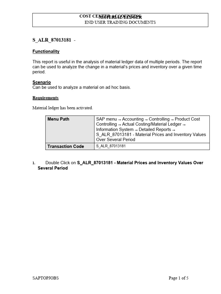 Analyzing Material Ledger Data in SAP | PDF | Inventory | Accounting