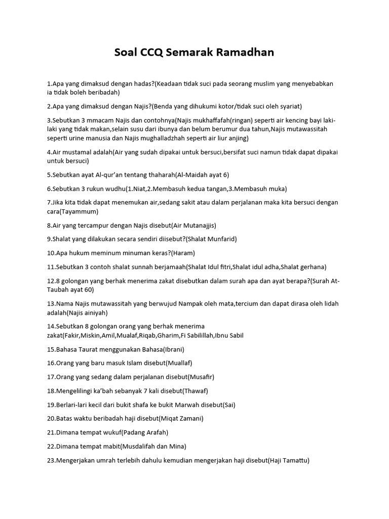 Soal CCQ SEMARAK RAMADHAN | PDF