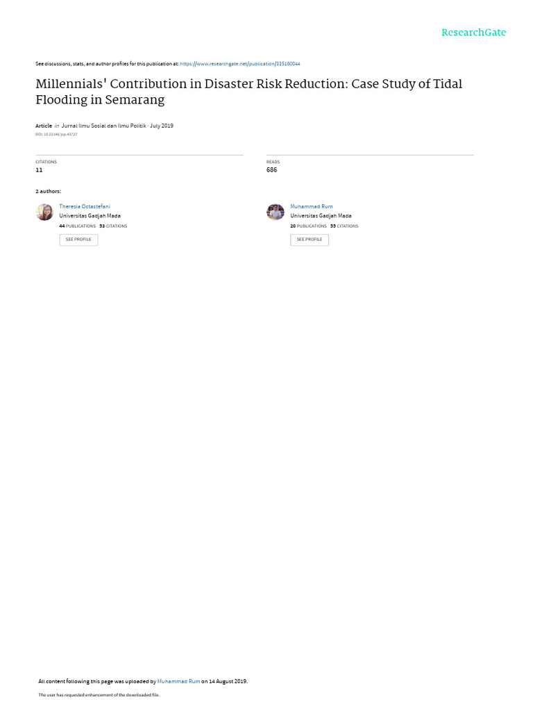 Millennials' Contribution in Disaster Risk Reduction: Case Study of ...