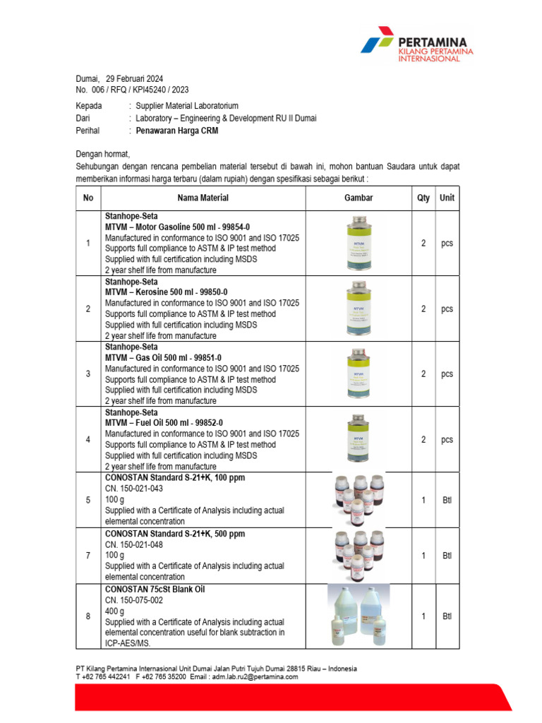 RFQ CRM Lab | PDF | Total Organic Carbon | Materials