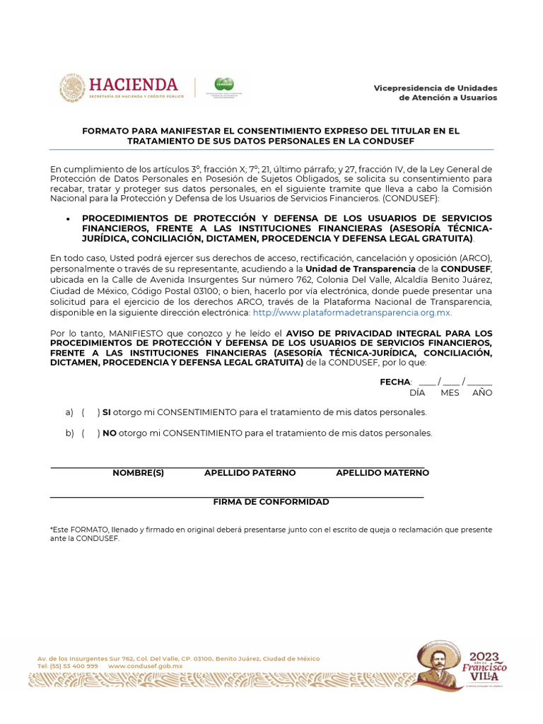 Formato para Manifestar El Consentimiento | PDF | Derechos humanos ...