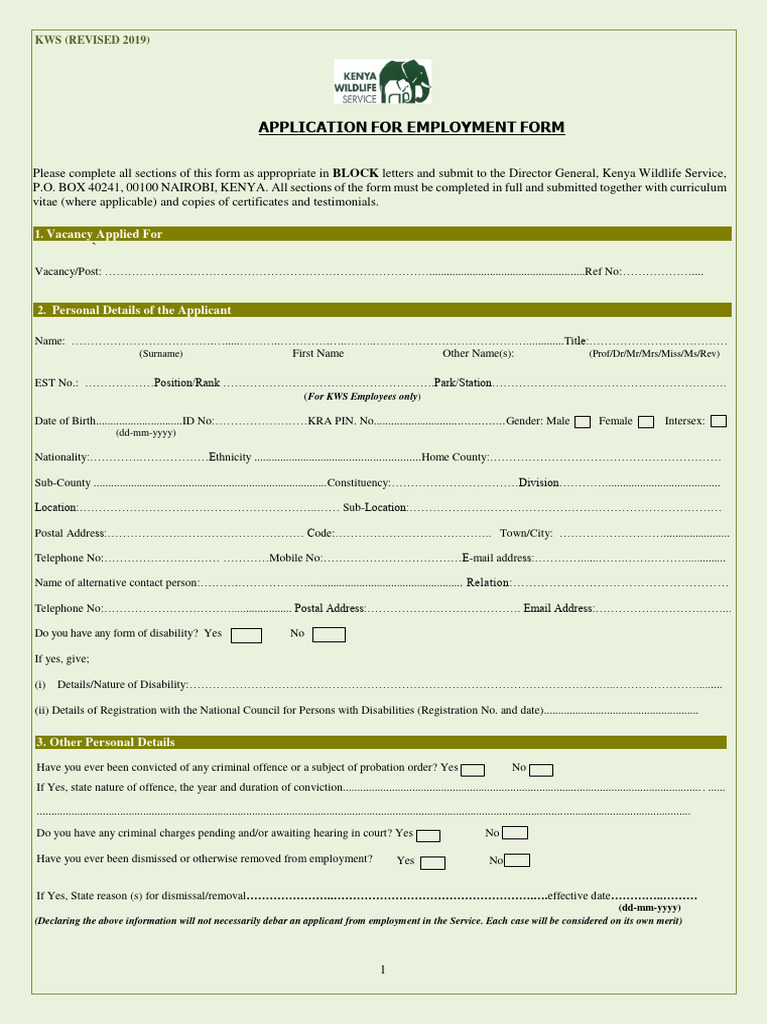 KWS Recruitment Application Form 2025 | PDF | Bachelor's Degree ...