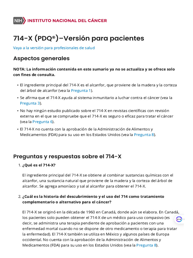 714-X (PDQ®) - Versión para Pacientes - NCI | PDF | Terapia | Cáncer