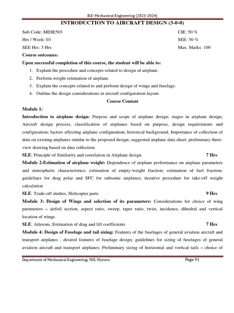 Aircraft Design Course Overview | PDF | Aircraft | Airplane