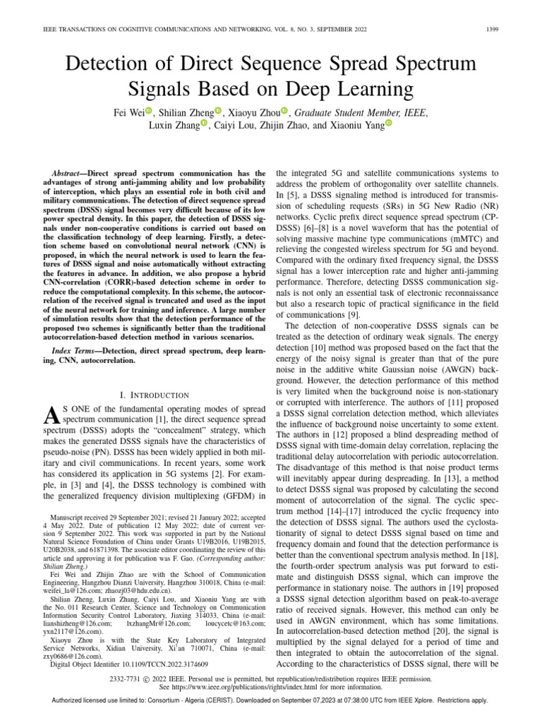 Detection of Direct Sequence Spread Spectrum Signals Based On Deep Learning | PDF | Deep ...