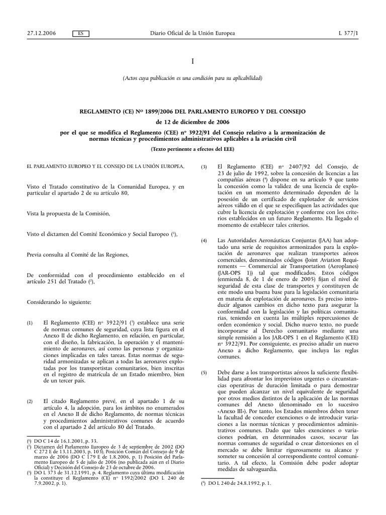 Reglamento (Ce) No 18992006 | PDF | Aeroespacial | Gobierno