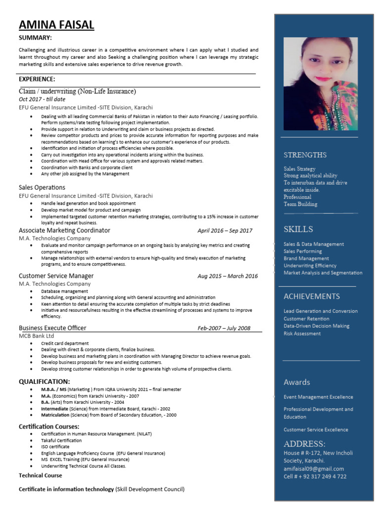 Amina New CV - 13!12!23 | PDF | Marketing | Sales