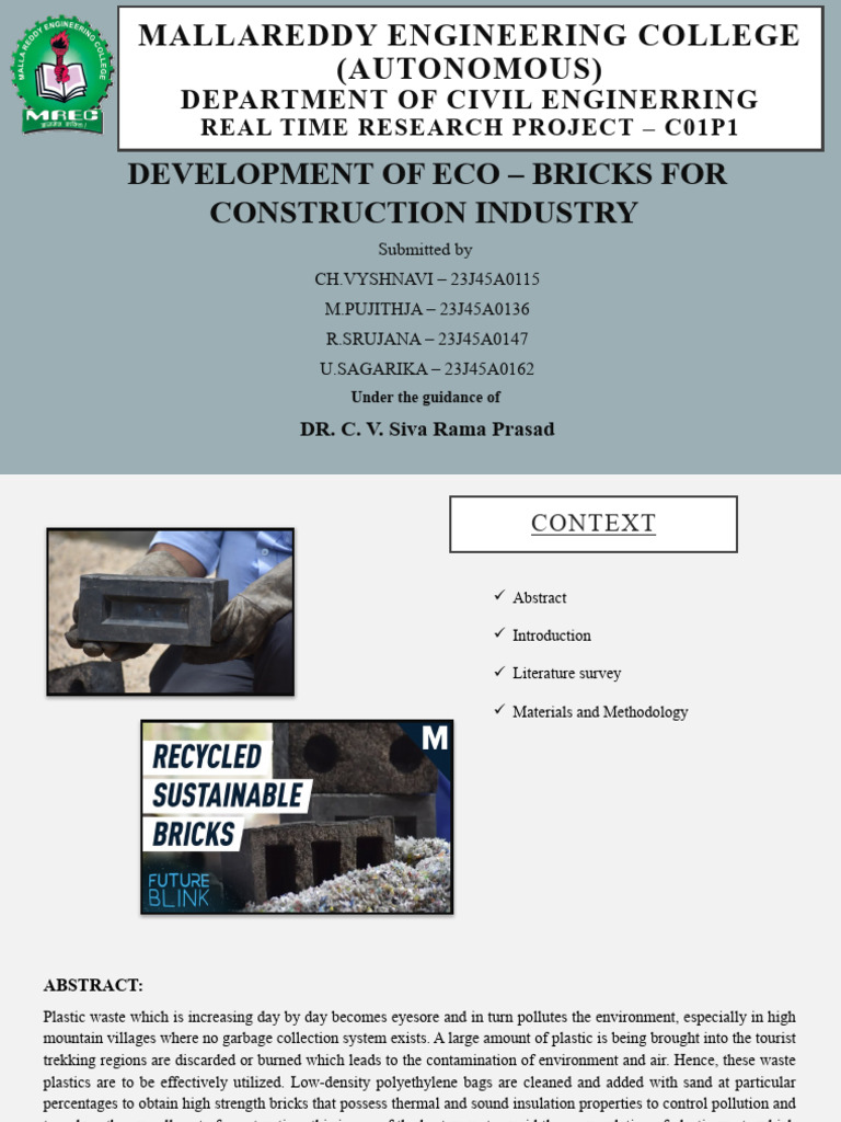 Eco-Bricks: Sustainable Construction Solution | PDF | Waste | Plastic