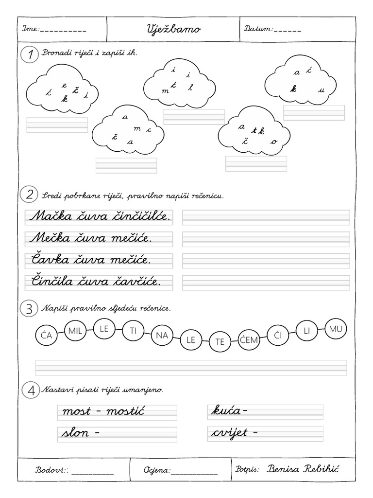 PISANA SLOVA Č I Ć-Vježba | PDF