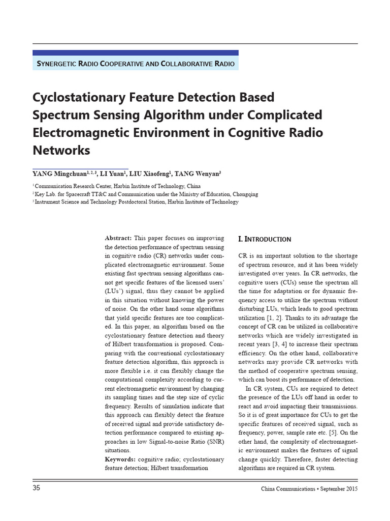 Cyclostationarity Detection Pdf Signal To Noise Ratio Spectral Density
