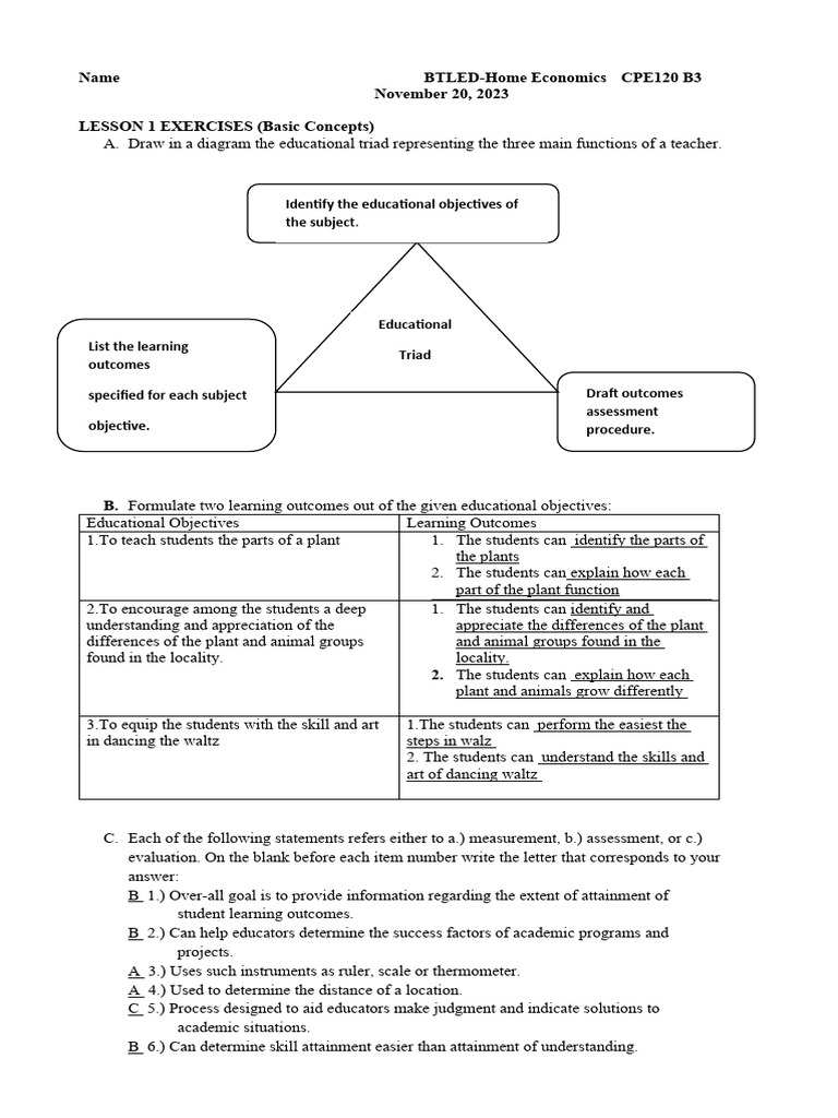 Lesson 1 Exercises | PDF | Educational Assessment | Learning