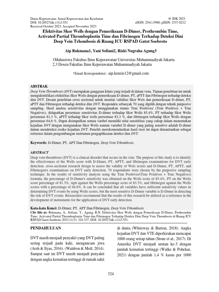 Efektivitas Skor Wells untuk Deteksi DVT | PDF
