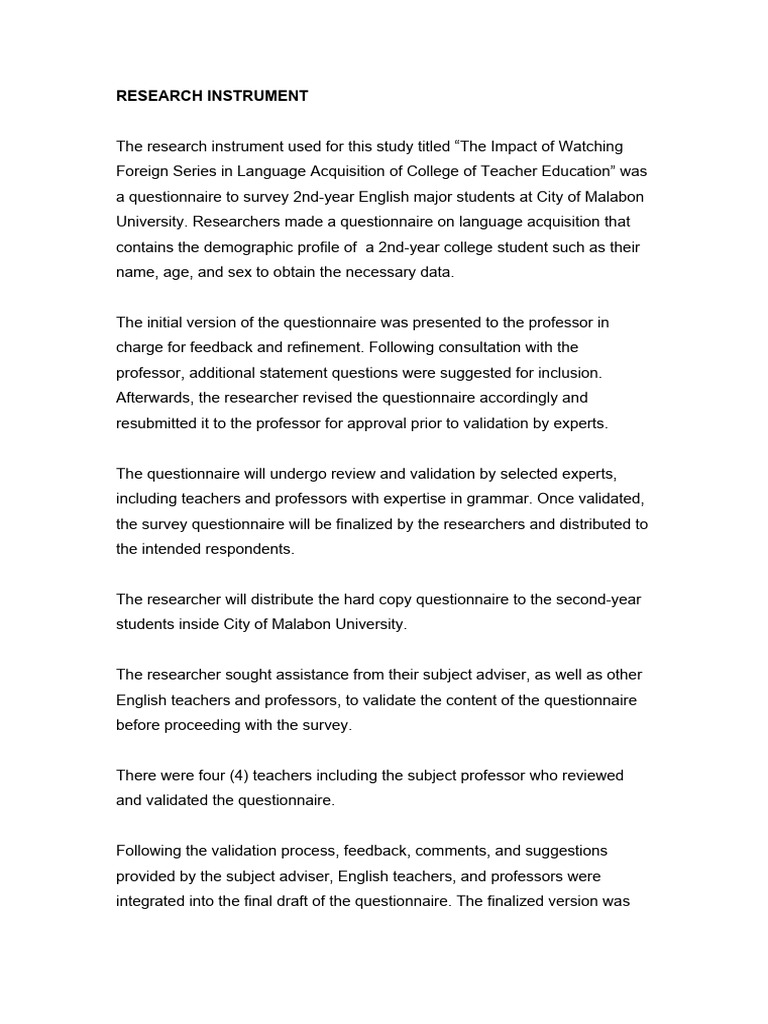 Research Instrument | PDF | Questionnaire | Fluency