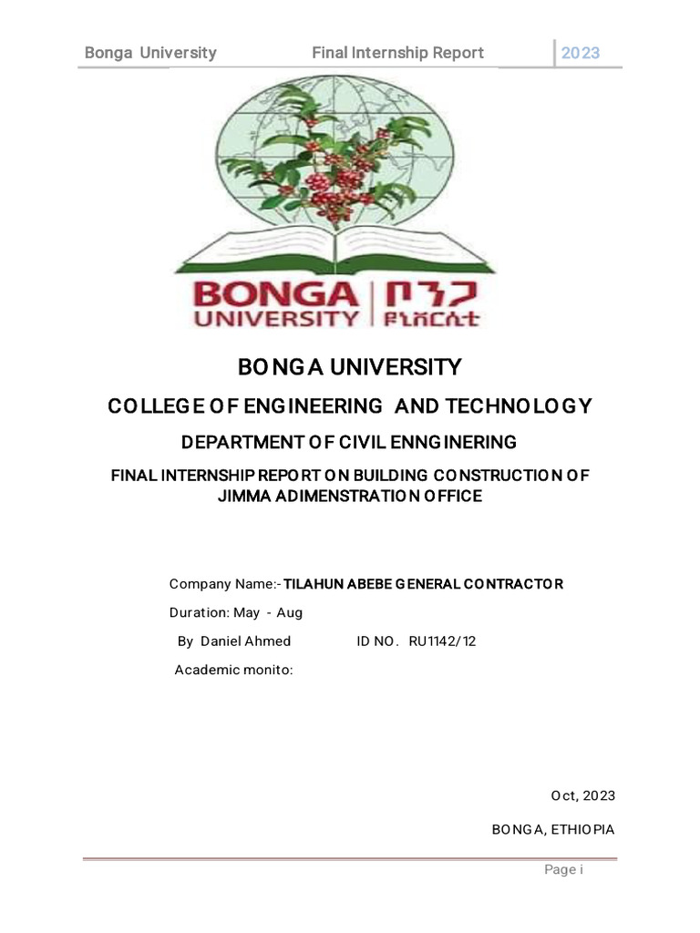 Bonga University Internship Report: Civil Engineering | PDF
