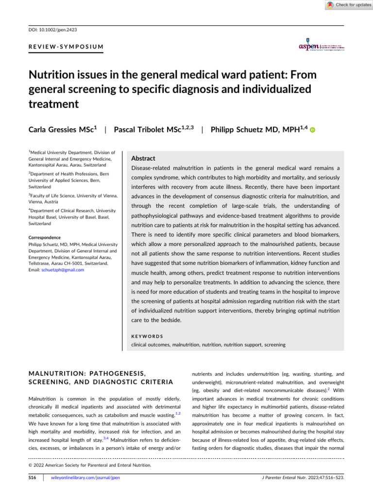 J Parenter Enteral Nutr - 2022 - Gressies - Nutrition Issues in The ...