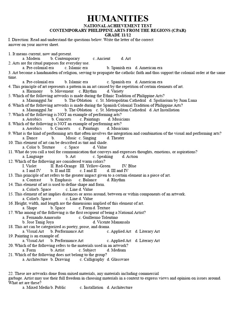 NAT REVIEW ON CPAR 25 Items | PDF | Paintings | Color