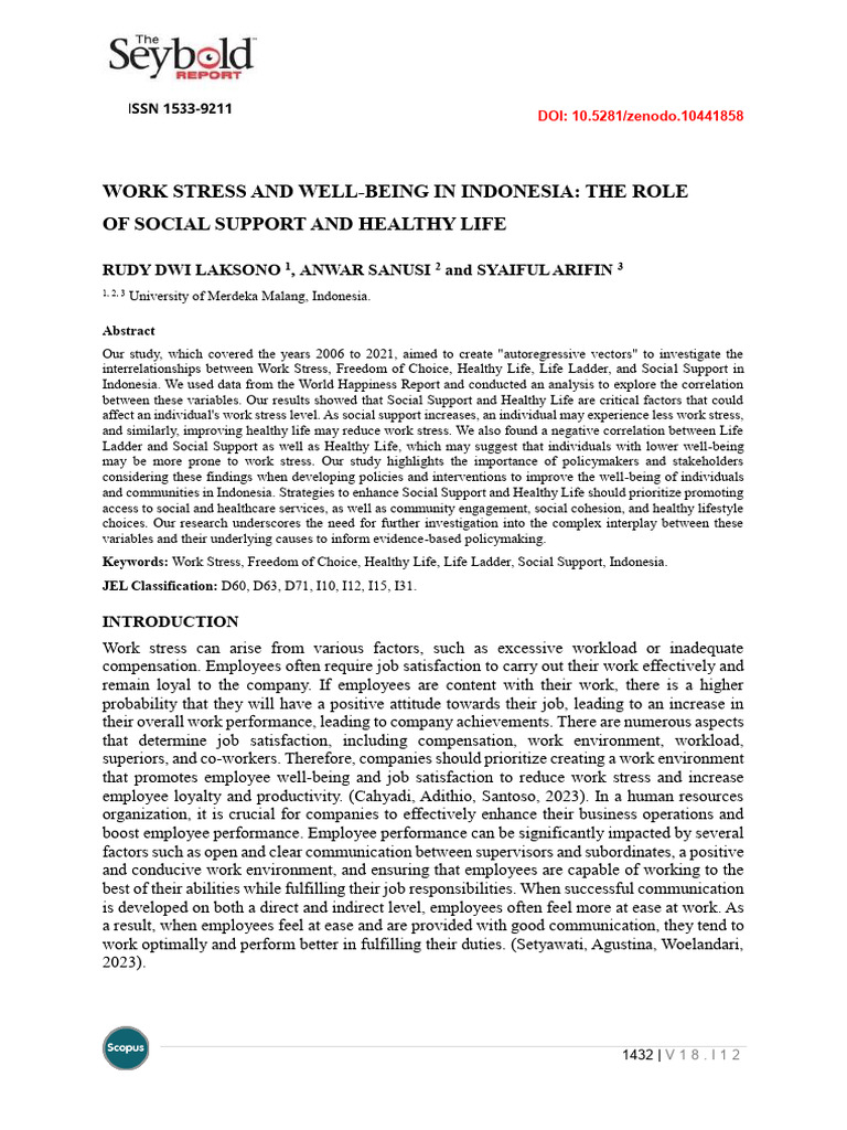 Work Stress and Well-Being in Indonesia: The Role of Social Support and ...
