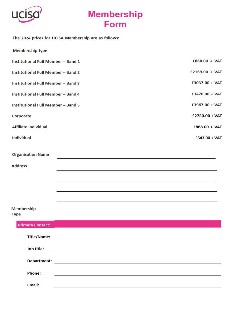 UCISA Membership Form 2024 | Download Free PDF | Fee | Receipt