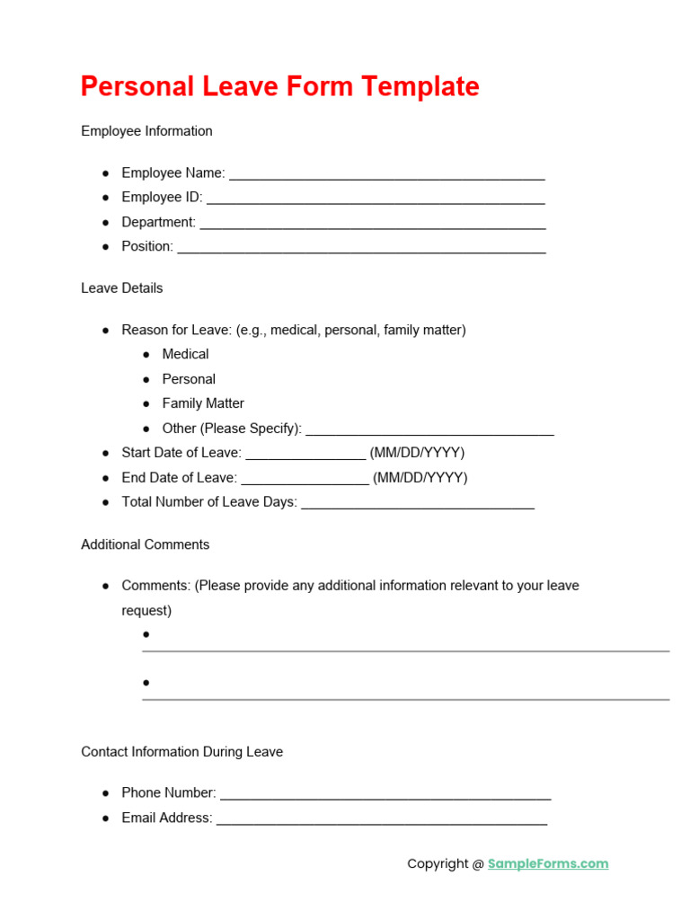 Personal Leave Form Template | PDF
