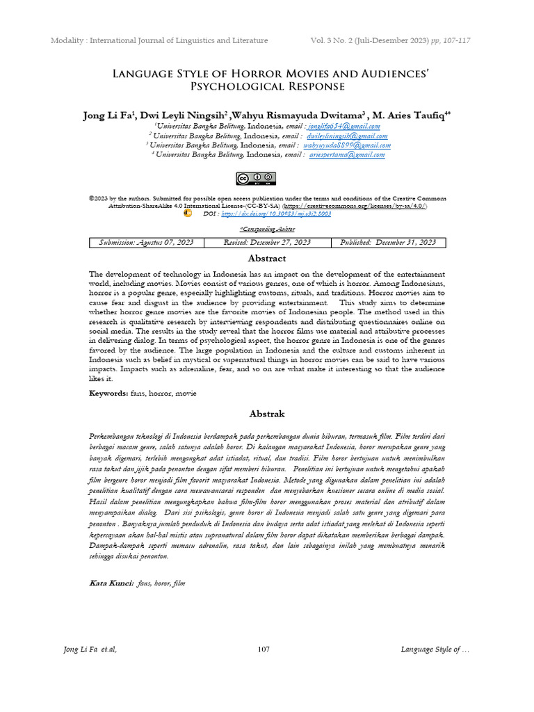 Language Style of Horror Movies and Audiences Psy | PDF | Horror Films ...