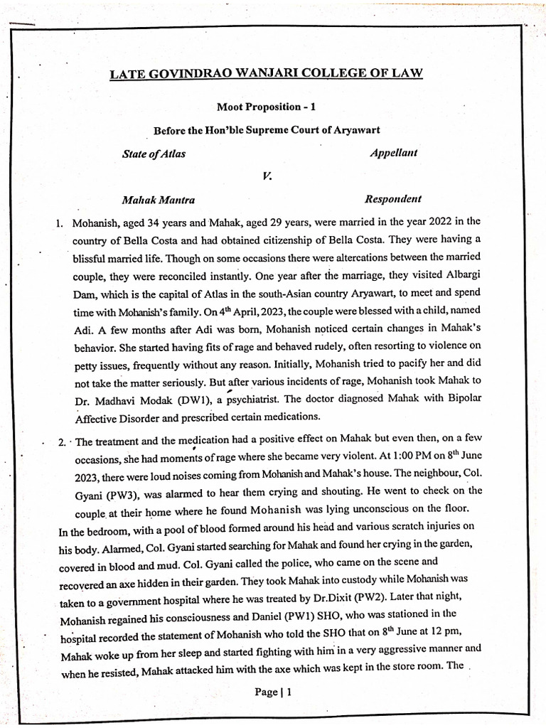 Moot Court Case 1(2023 24) | PDF