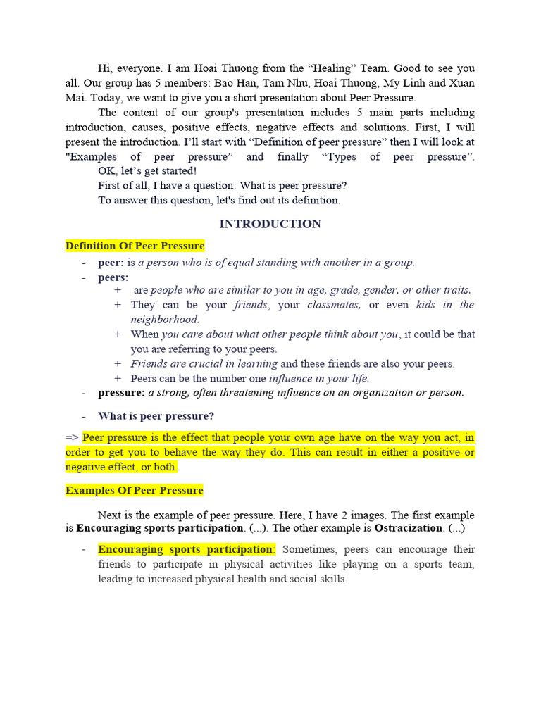 Introduction For Peer Pressure | PDF | Behavior | Adolescence
