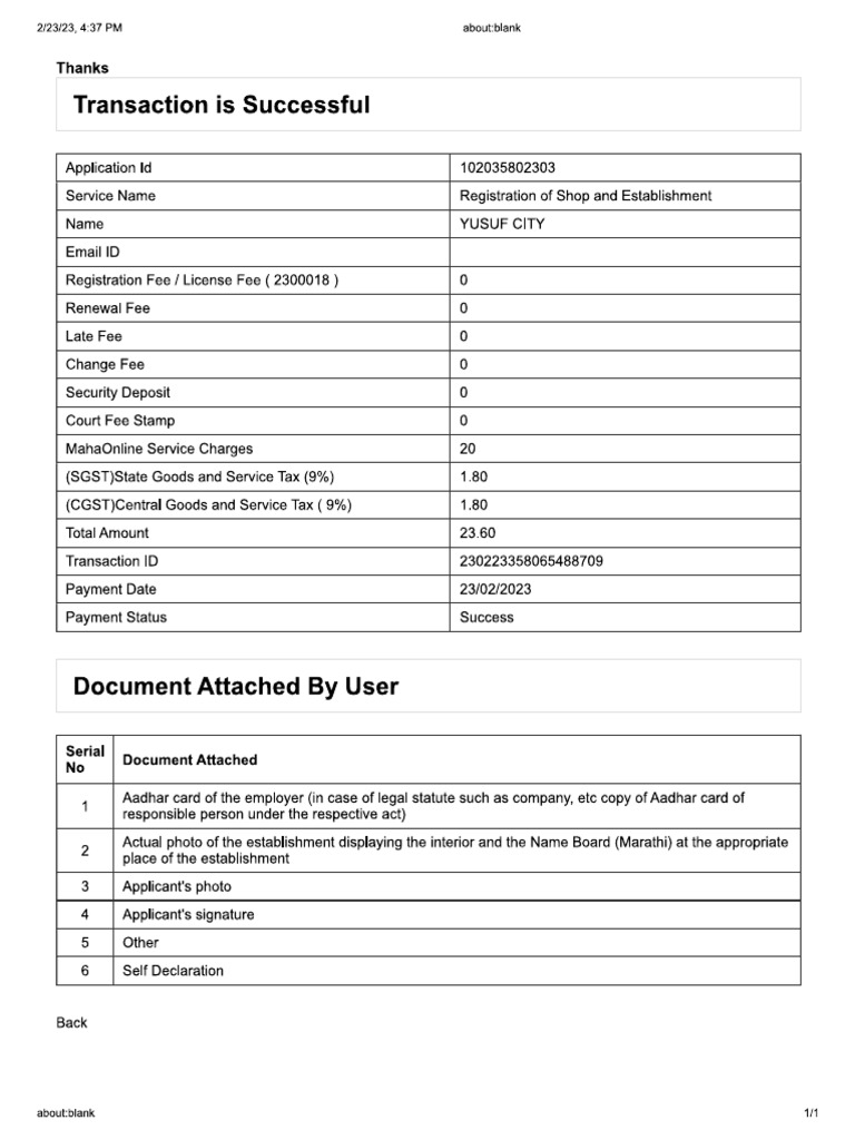 Shop Act Challan | PDF