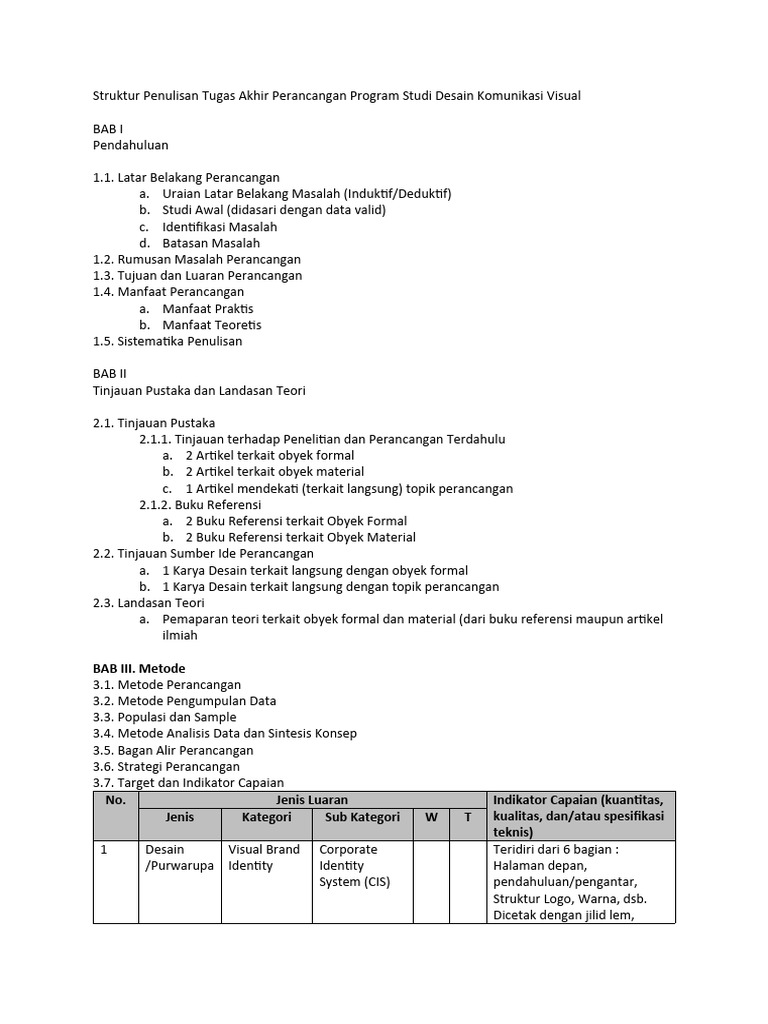 Struktur Penulisan Tugas Akhir Perancangan Program Studi Desain Komunikasi Visual | PDF