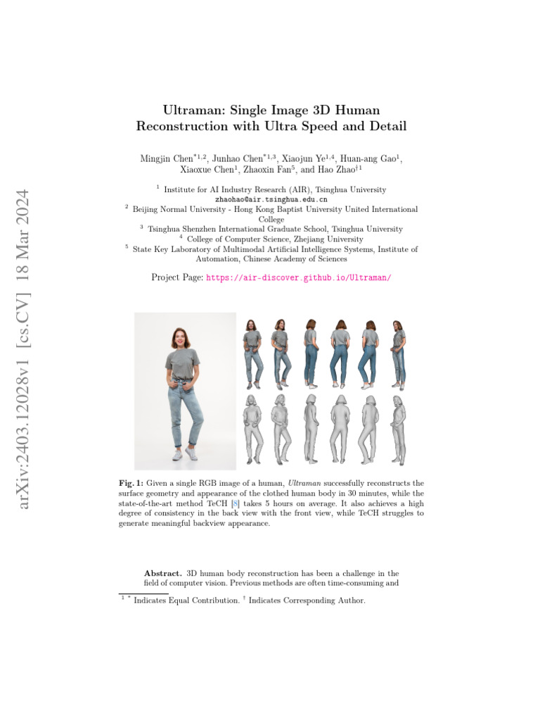 Ultraman: Single Image 3D Human Reconstruction With Ultra Speed and Detail | PDF | 3 D Computer ...