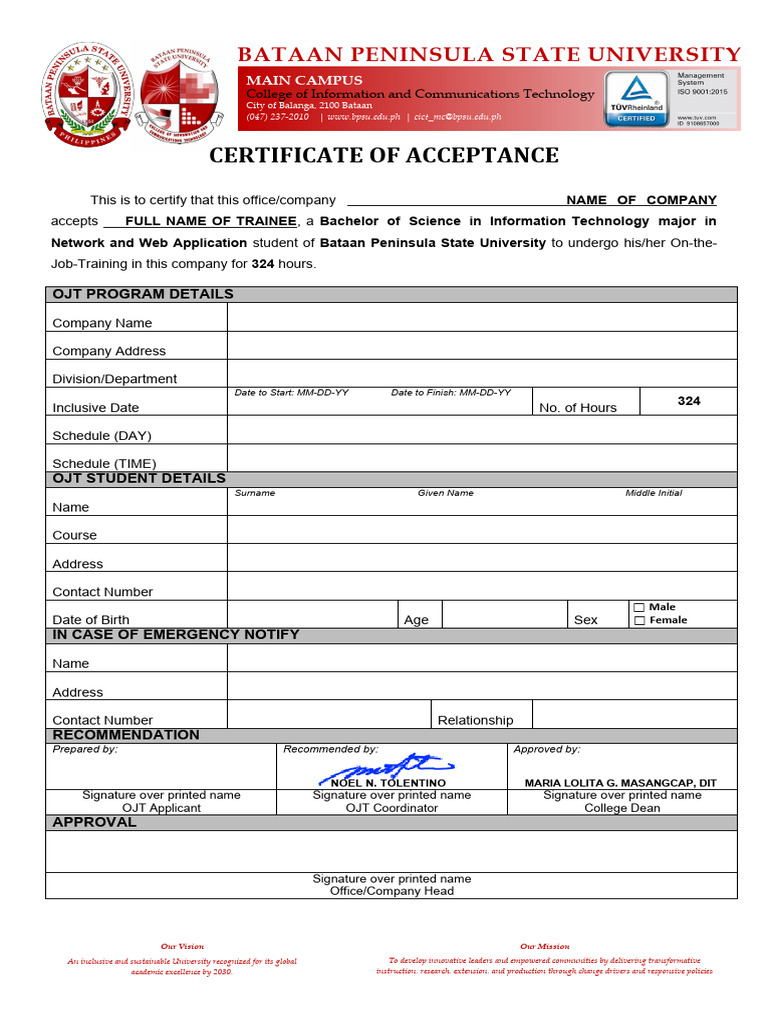 09-Certificate of Acceptance | PDF