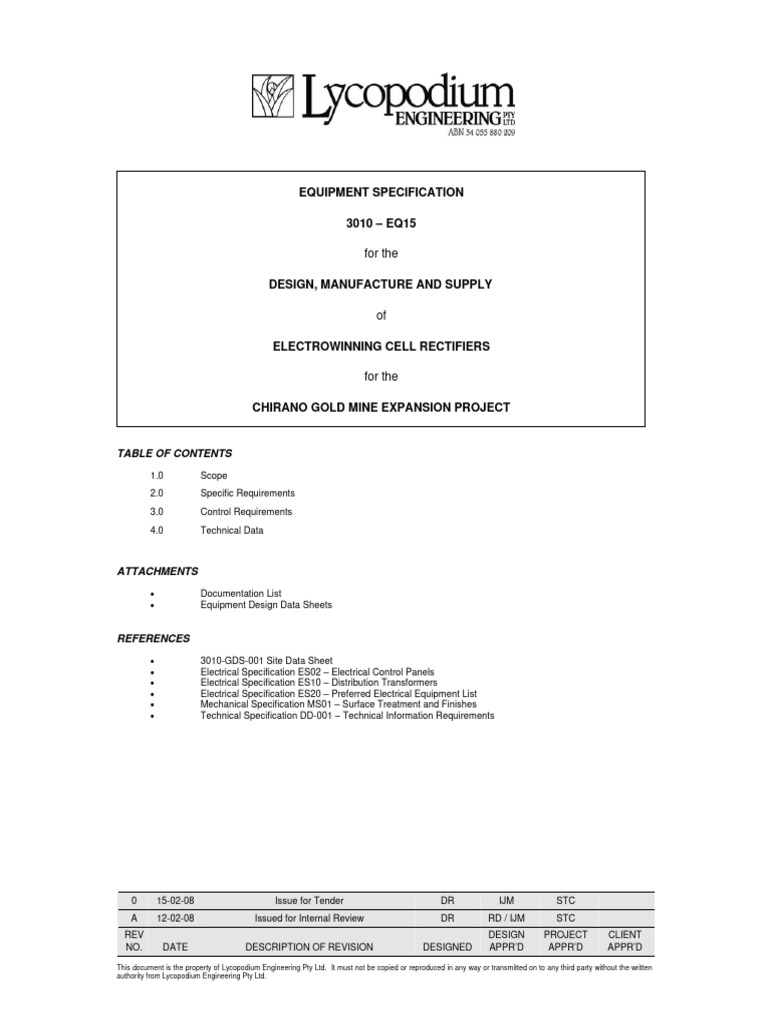 3010-EQ15 - 0 Electrowinning Cell Rectifiers | PDF | Electrical Wiring ...