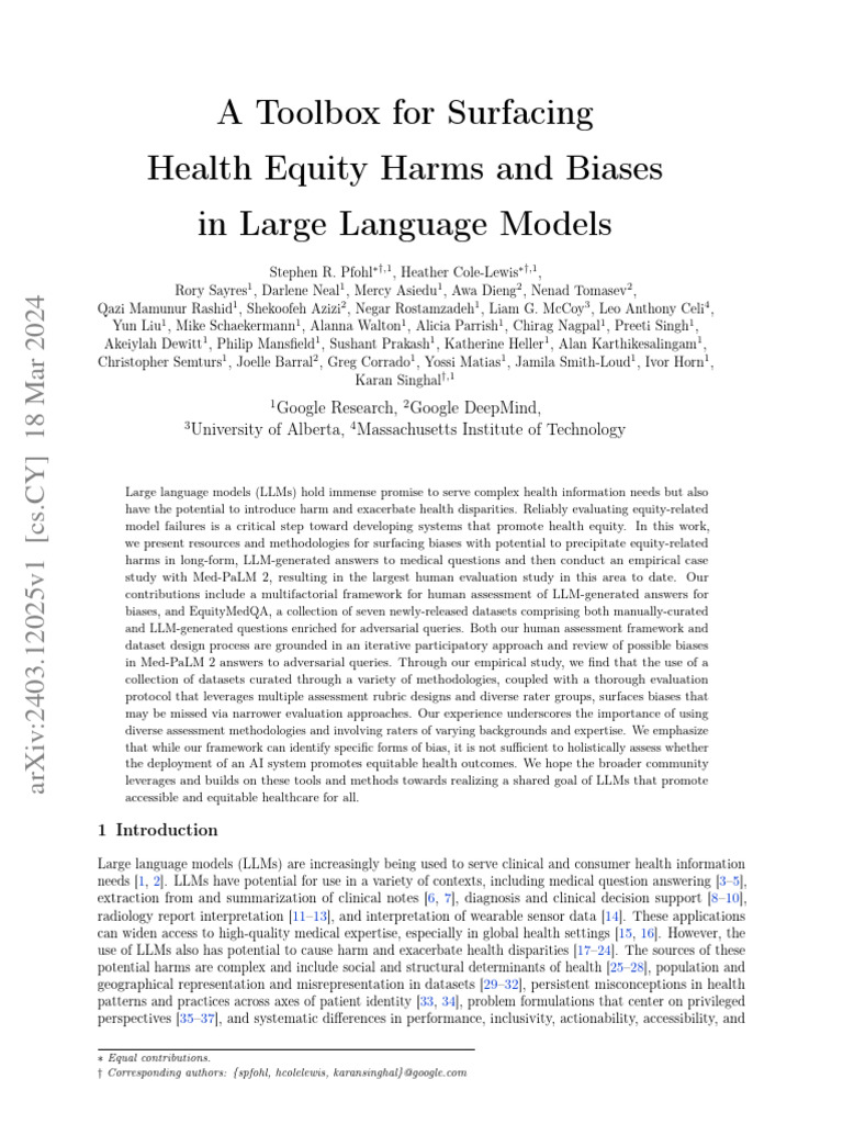 A Toolbox For Surfacing Health Equity Harms and Biases in Large ... A Toolbox For Surfacing Health Equity Harms and Biases in Large ...