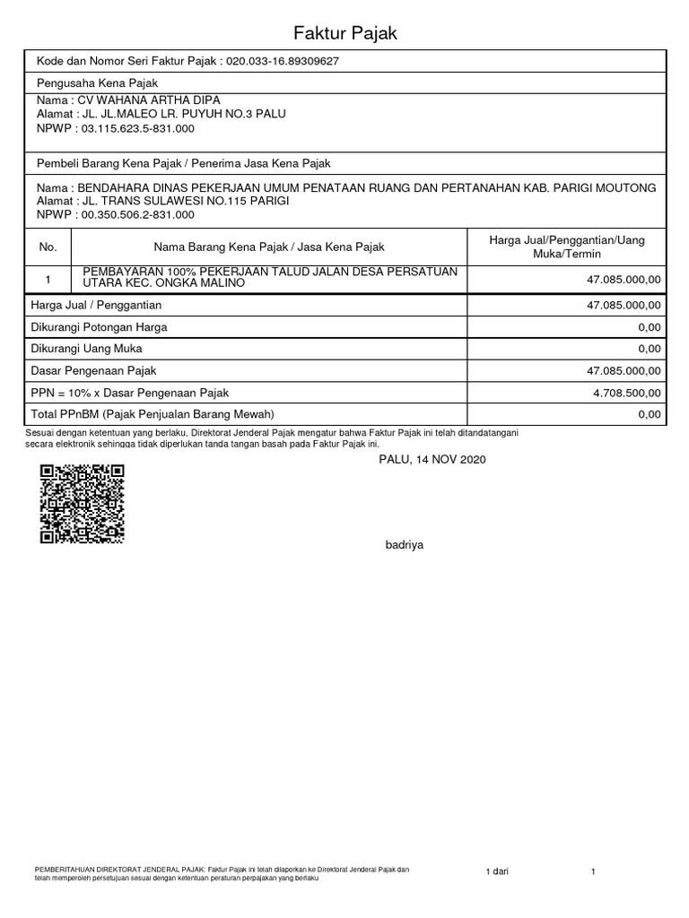 Faktur Wahana Talud Ongka 100% | PDF