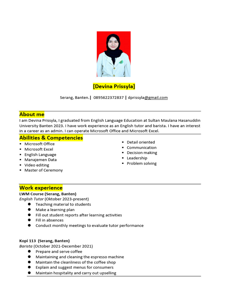 Cv_devina Prissyla (2) | PDF