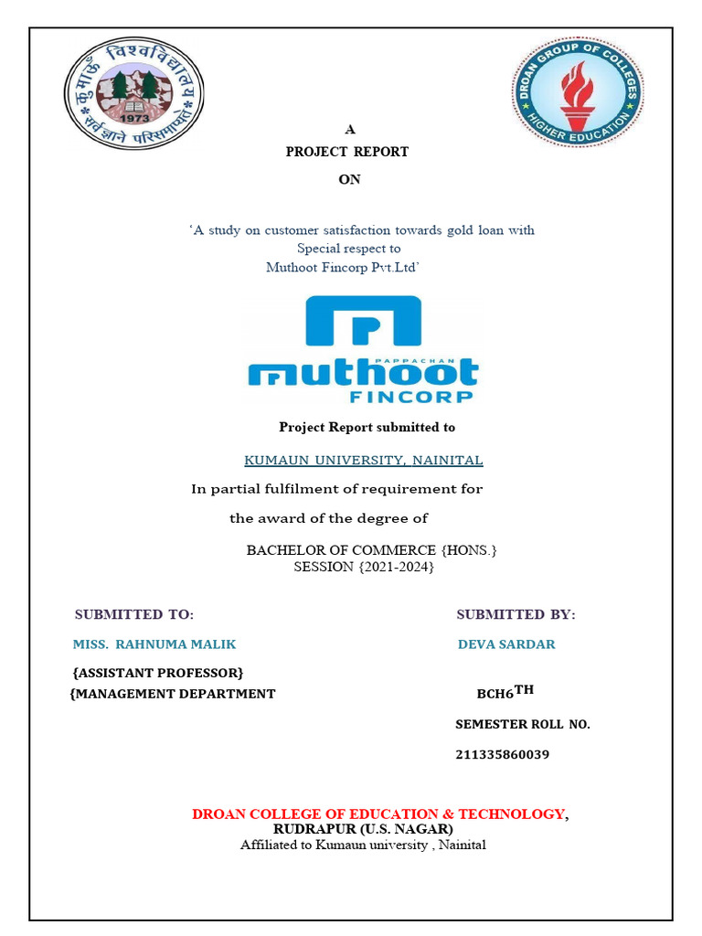 Muthoot Finance Project | PDF | Loans | Banks
