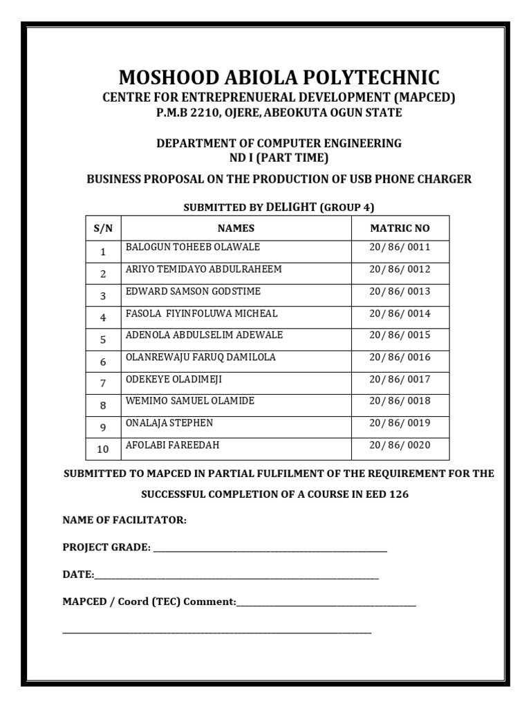 Business Proposal On The Production of Usb Phone Charger | PDF | Electronics