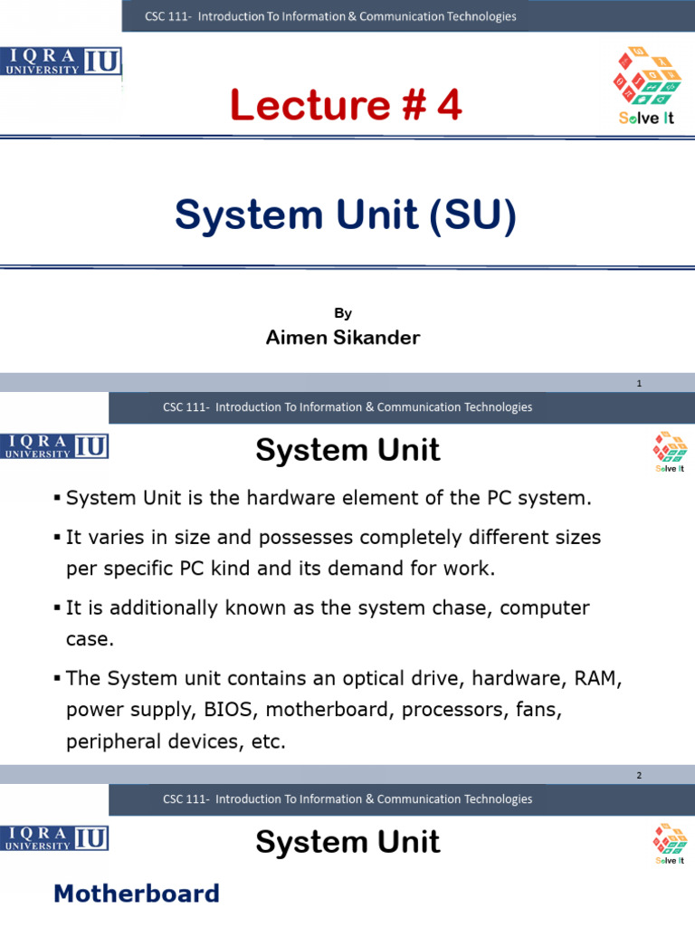 (ICT) Lecture # 04 | PDF | Central Processing Unit | Cpu Cache