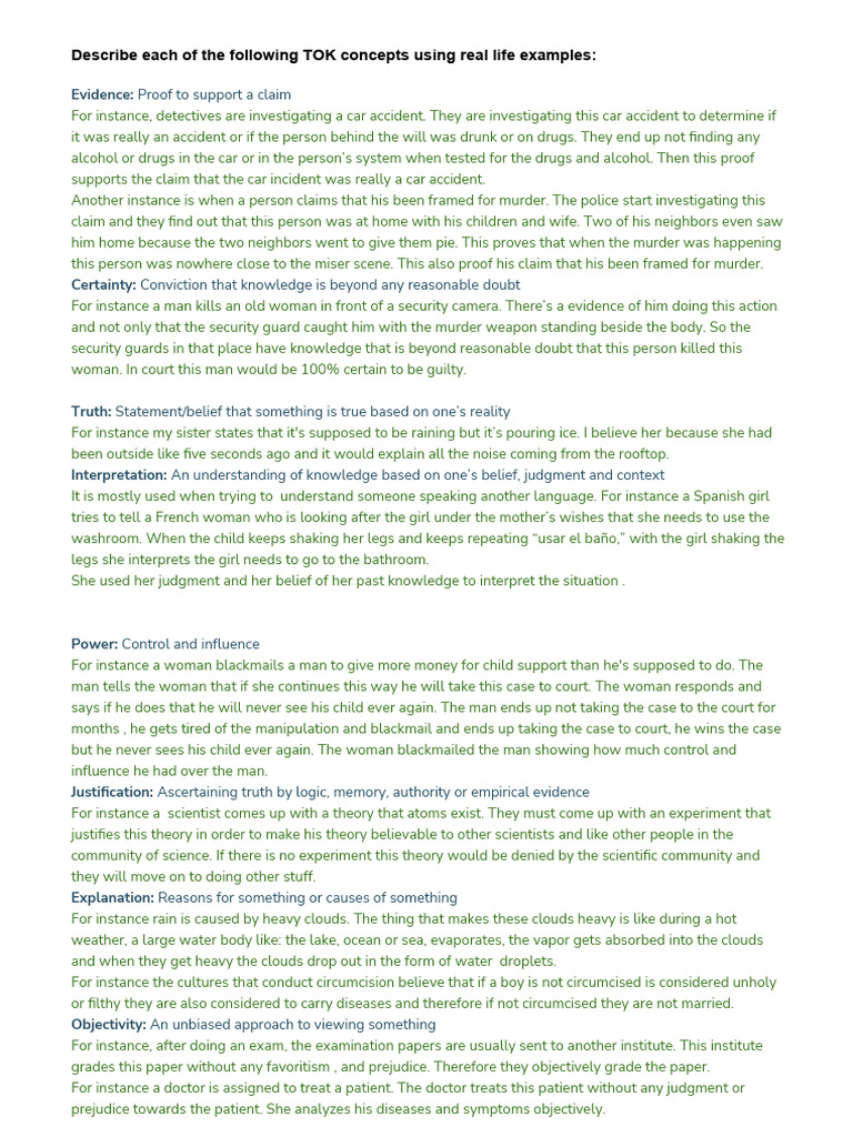 TOK Concepts Explained with Examples | PDF | Knowledge | Theory