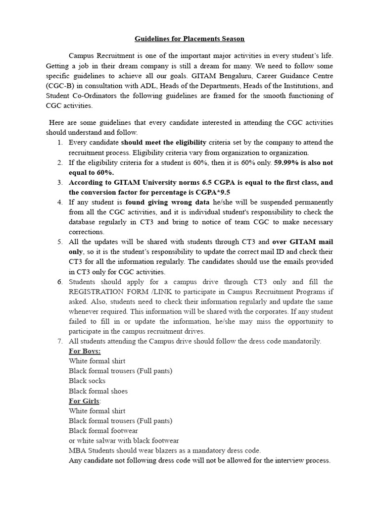 Placement Guidelines 21-08-2023 | PDF | Recruitment