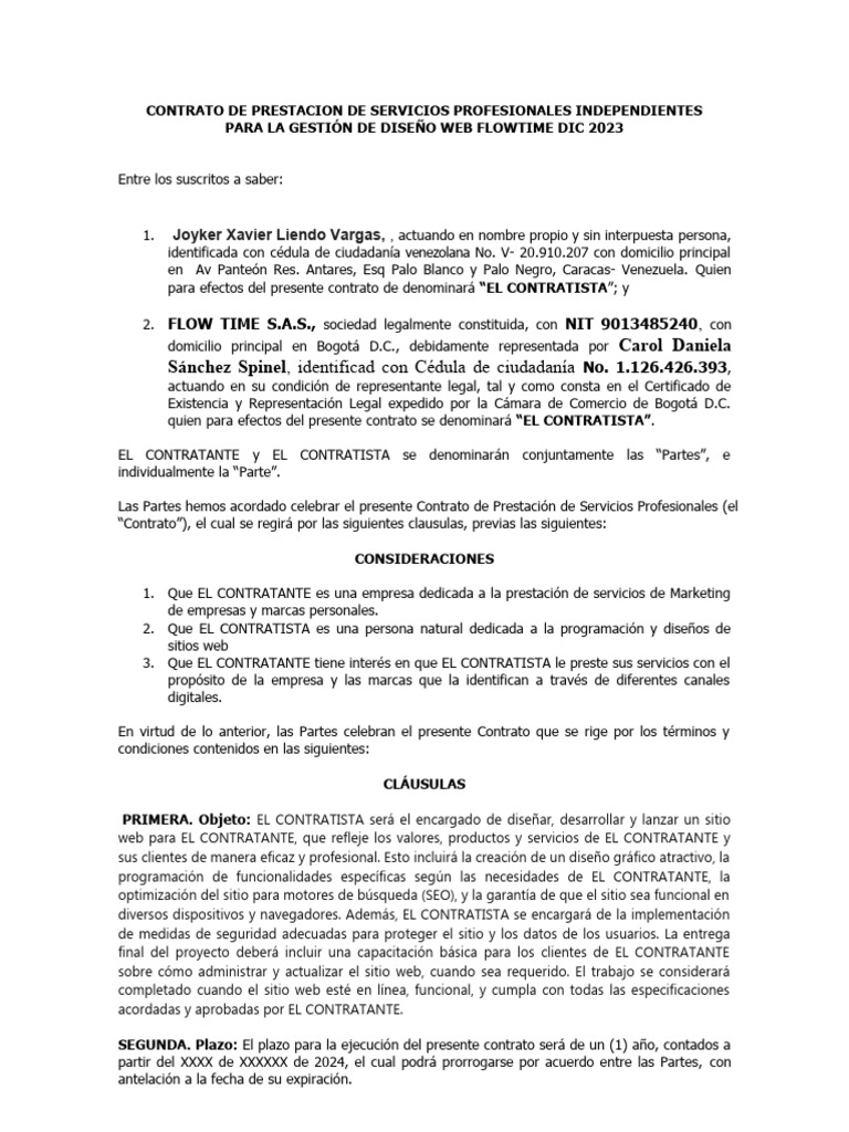 Contrato Prestación de Servicio Joyker Liendo | PDF | Arbitraje ...