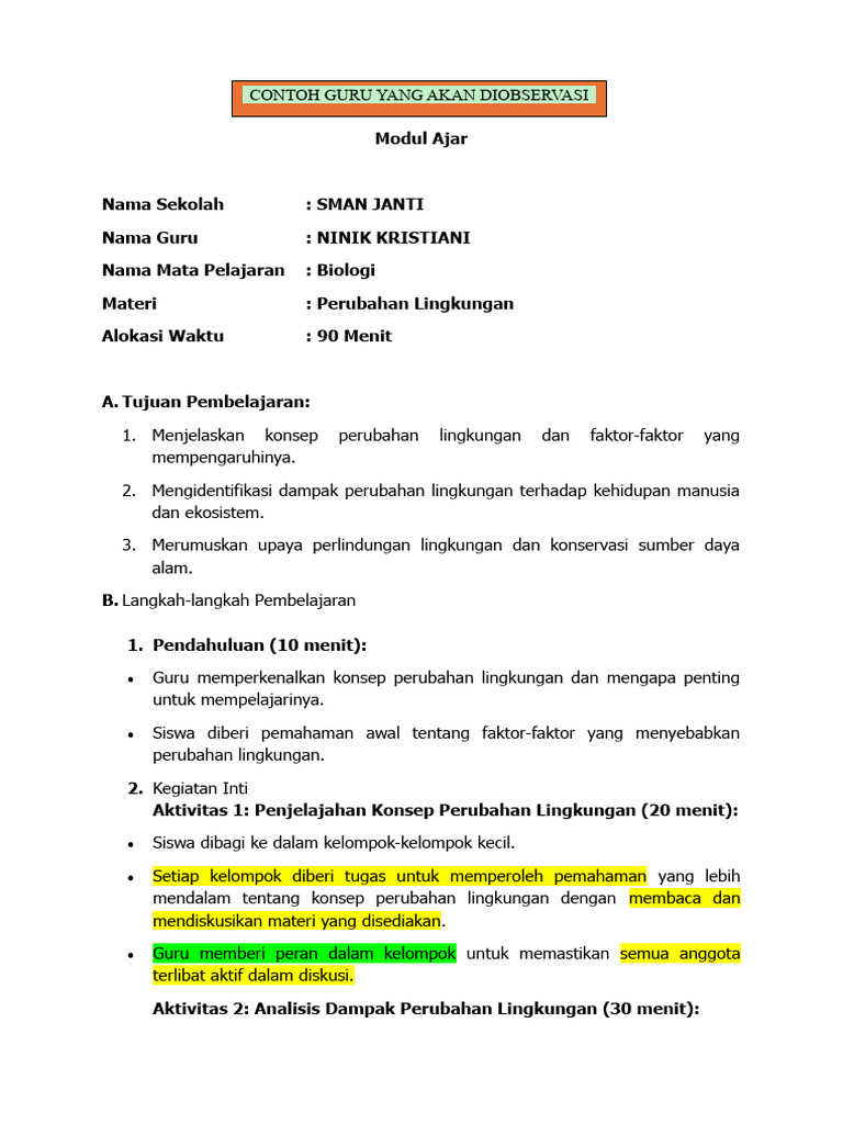 Contoh Perangkat Untuk Bahan Obs Kinerja Di PMM | PDF