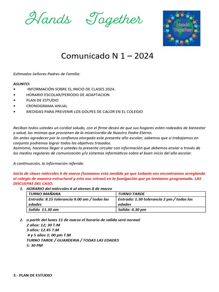 COMUNICADO 1 2024 | PDF | Observancias