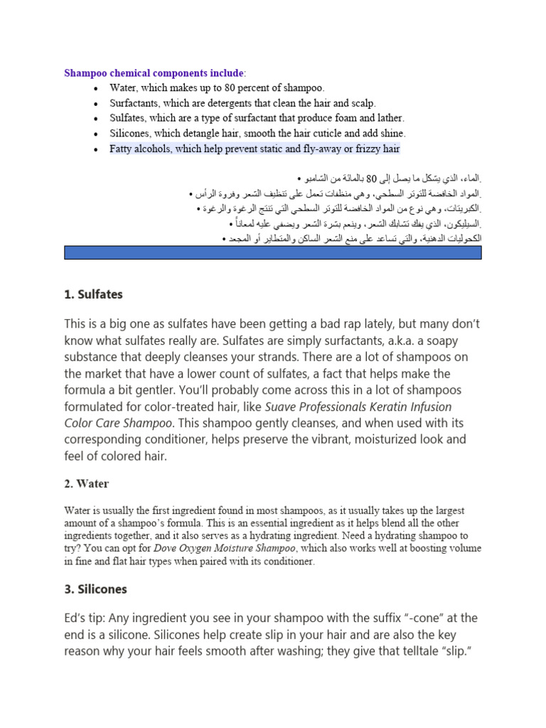 Shampoo Components | PDF | Shampoo | Human Hair