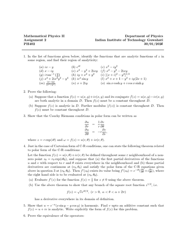 PH402 2024 T2 | PDF | Function (Mathematics) | Complex Number
