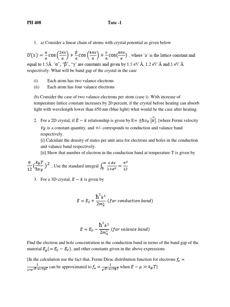Tute 1 Modified | PDF | Doping (Semiconductor) | Band Gap