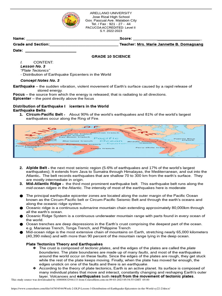 Week 2 DLP Lesson 3 Distribution of Earthquake Epicenters in The World ...