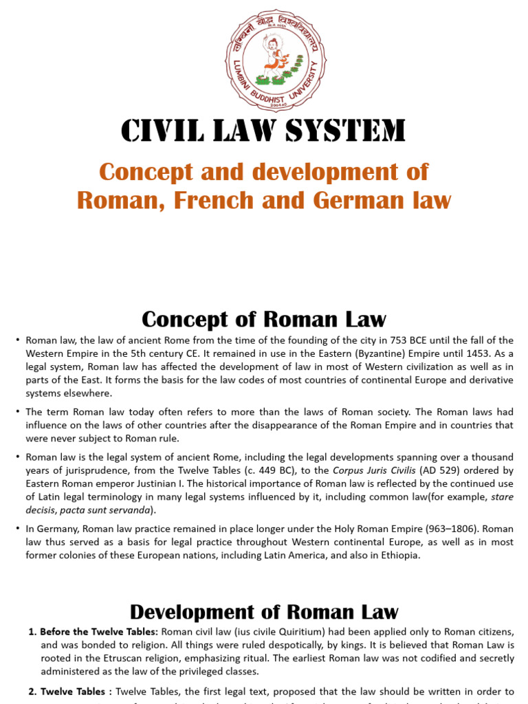 Concept and Dev. of Roman, French and German Law 1 | PDF | Roman Law ...