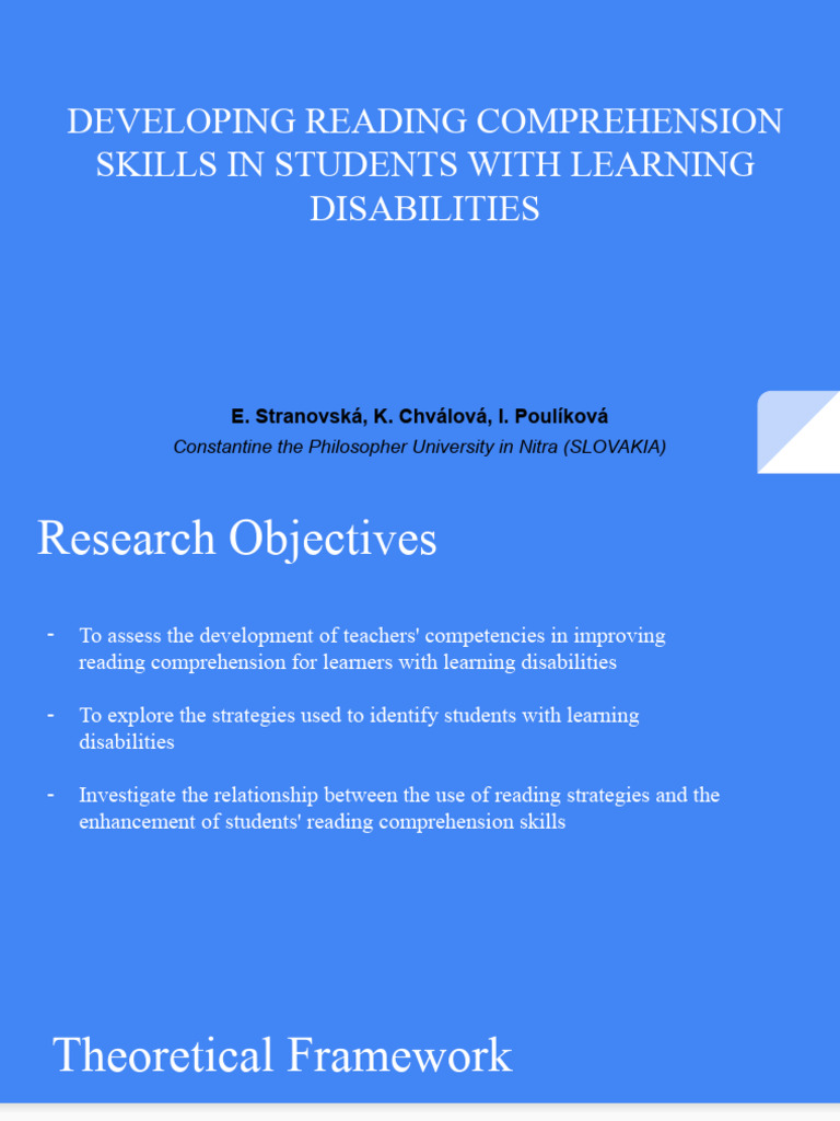 Stranovska, Chvalova, Poulikova | PDF | Reading Comprehension | Learning Disability